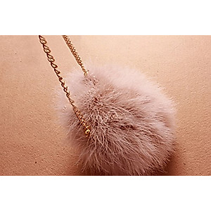 Flada Women's Faux Fluffy Feather Round Clutch Shoulder Bag, Apricot, Medium