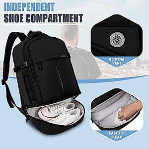 ZOMFELT Travel Backpack for Women Men,Carry On Backpack Airline Approved with Shoes Compartment, 15.6 Inch Laptop Backpack with USB Port,Waterproof Hiking Backpack Casual Daypack for College, Black