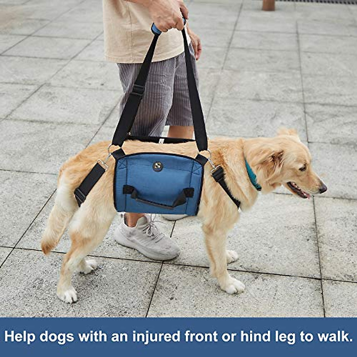 Dog Carry Sling, Emergency Backpack Pet Legs Support & Rehabilitation Dog Lift Harness for Nail Trimming, Dog Carrier for Senior Dogs Joint Injuries, Arthritis, Up and Down Stairs (XL, Blue)