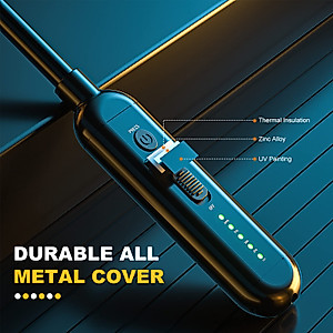 Candle Lighters USB-C Electric Rechargeable: Plasma Arc Windproof Flameless Extra Long Electric Lighter with Safe Button for Grill BBQ Fireplace Camping Stove Kitchen Firework Birthday Christmas