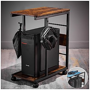 LiebeRen Computer Tower Stand,PC Tower Stand,Computer Tower Stand with Sliding Wooden Platform,Retro Style CPU Tower Stand,PC Stand can Hold up to 26 * 21 * 12 inches Computer. (with Mouse pad)