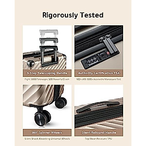 LUGGEX Champagne Carry On Luggage 22x14x9 - Polycarbonate Expandable Hard Shell Suitcase with Spinner Wheels