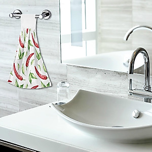 Kcldeci Hand Towels for Kitchen Red Hot Chili Pepper Hanging Tie Towels and Dishcloths Sets with Loop 2 Piece Sets