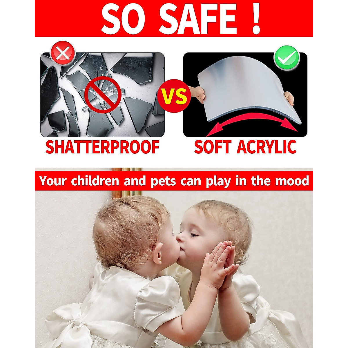 Shatterproof Full Length Mirror,Unbreakable Mirror for Kids,Full Body Mirror for Wall,Extra Thick 1/8",1Pcs 8"x8",Made of Frameless Plexiglass Acrylic Plastic,Wall Mounted for Home Gym,Bedroom,Door