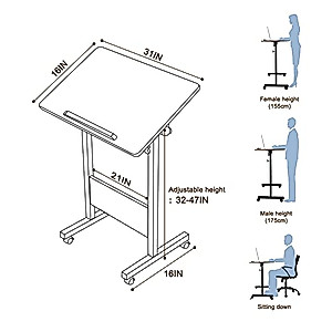 KOUPA Adjustable Mobile Standing Desk Large 16×31 in, Rolling Computer Workstation with Lockable Wheels for Home Office, 360° Flip Tilt Foldable Laptop Table Cart for Standing Sitting