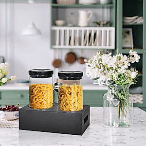 Glass Coffee Containers with Shelf,Coffee Station Organizer,Coffee Canister with Scoop,2x48oz Coffee Bean Storage with Airtight Locking Clamp,Coffee Container for Ground Coffee(Black)