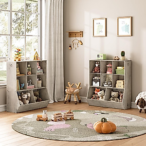 HOOBRO Kids Bookshelf, Toy Storage Cabinet, Kids Toy Organizer, 8 Cubicles, Bookcase Footboard, Bookshelf for Kids, for Playroom, Bedroom, Nursery, School, Rustic Brown FG35CW01G1