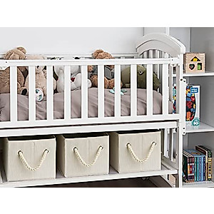StorageWorks Large Storage Baskets for Organizing, Foldable Storage Baskets for Shelves, Fabric Storage Bins with Handles, Beige, White & Ivory, 3-Pack