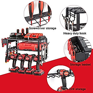 TreeLen Power Tool Organizer Wall Mount, Power Tool Holder 3 Layers Heavy Duty Drill Holder Suitable for Garage, Workshop and Warehouse