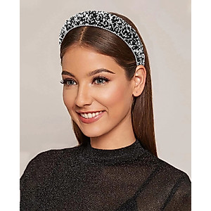 Wecoe Black Headband Rhinestone Headband Women Bling Diamond Padded Headband Glitter Sparkle Headbands Fashion Headbands Hair Accessories Gifts For Women Girls (Black & Silver)
