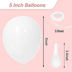 RUBFAC White Balloons, 70pcs 5 Inch White Balloons and Ribbon, Thick Latex Balloons for Birthday Wedding Baby Shower Graduation Anniversary Party Decorations