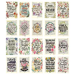 20 Piece Floral Bible Page Verse Collage Kit - Christian Gift, Teen Room Wall, Dormitory Bedroom Decorations, Vintage Aesthetic, 4x6 Professional Photos
