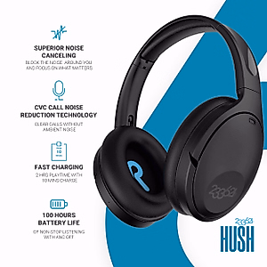 233621 Hush Hybrid Active Noise Cancelling Bluetooth Headphones with 100 Hrs of Playback, Dark Blue
