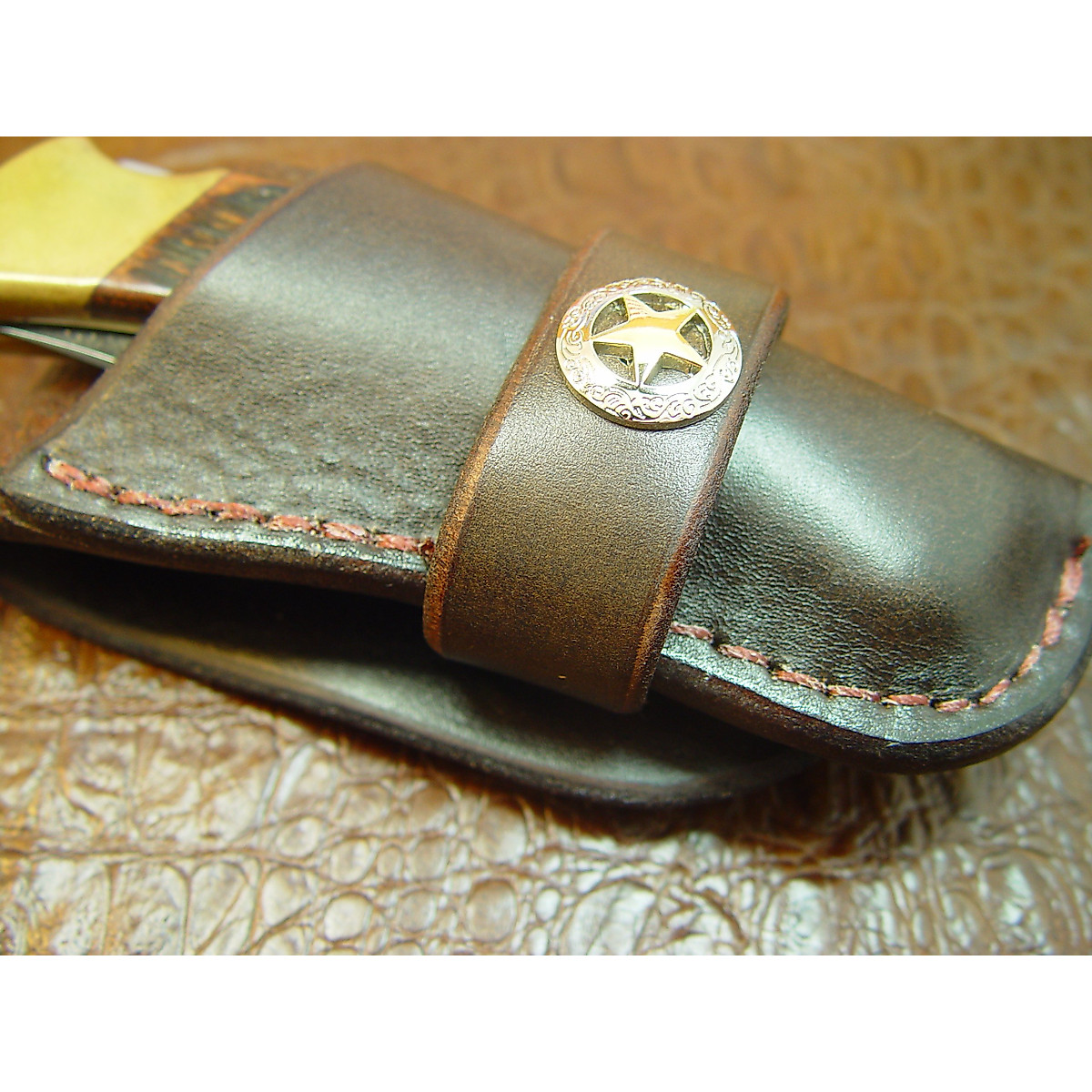 Custom Leather Knife Sheath for Buck 110/Similar Knife, Western Style Pocket Knife Holder, Dark Brown