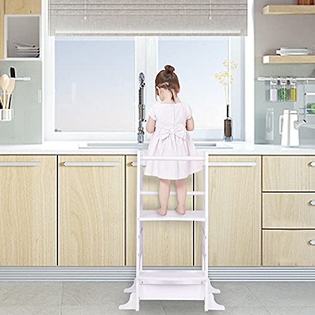 Kinbor Baby Kids Step Stool Kids Learning Stool Kids Kitchen Step Stool with Safety Rail-Solid Wood Construction. Perfect for Toddlers and Older