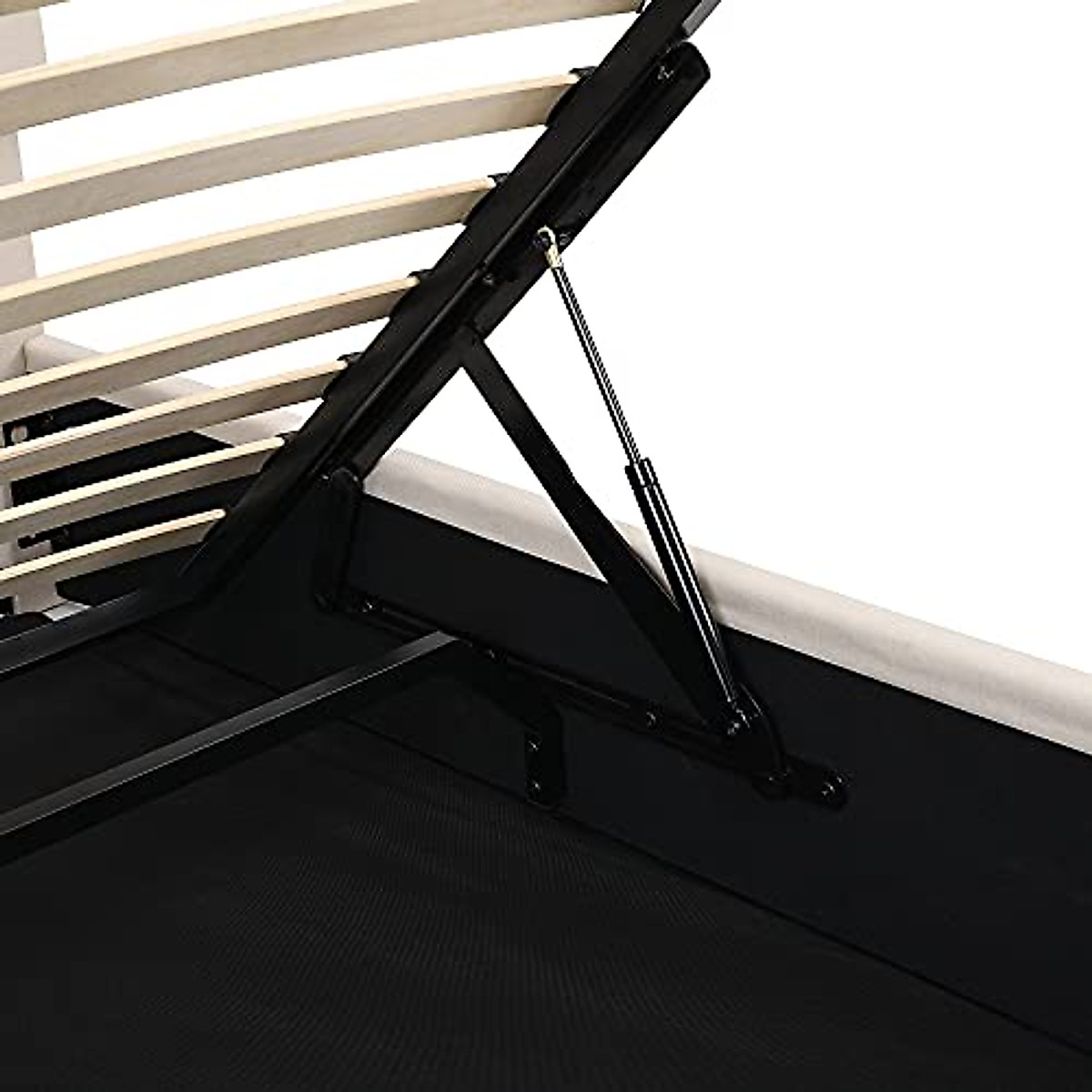 Merax Queen Size Upholstered Platform Bed with a Hydraulic Storage System, No Box Spring Needed, Beige