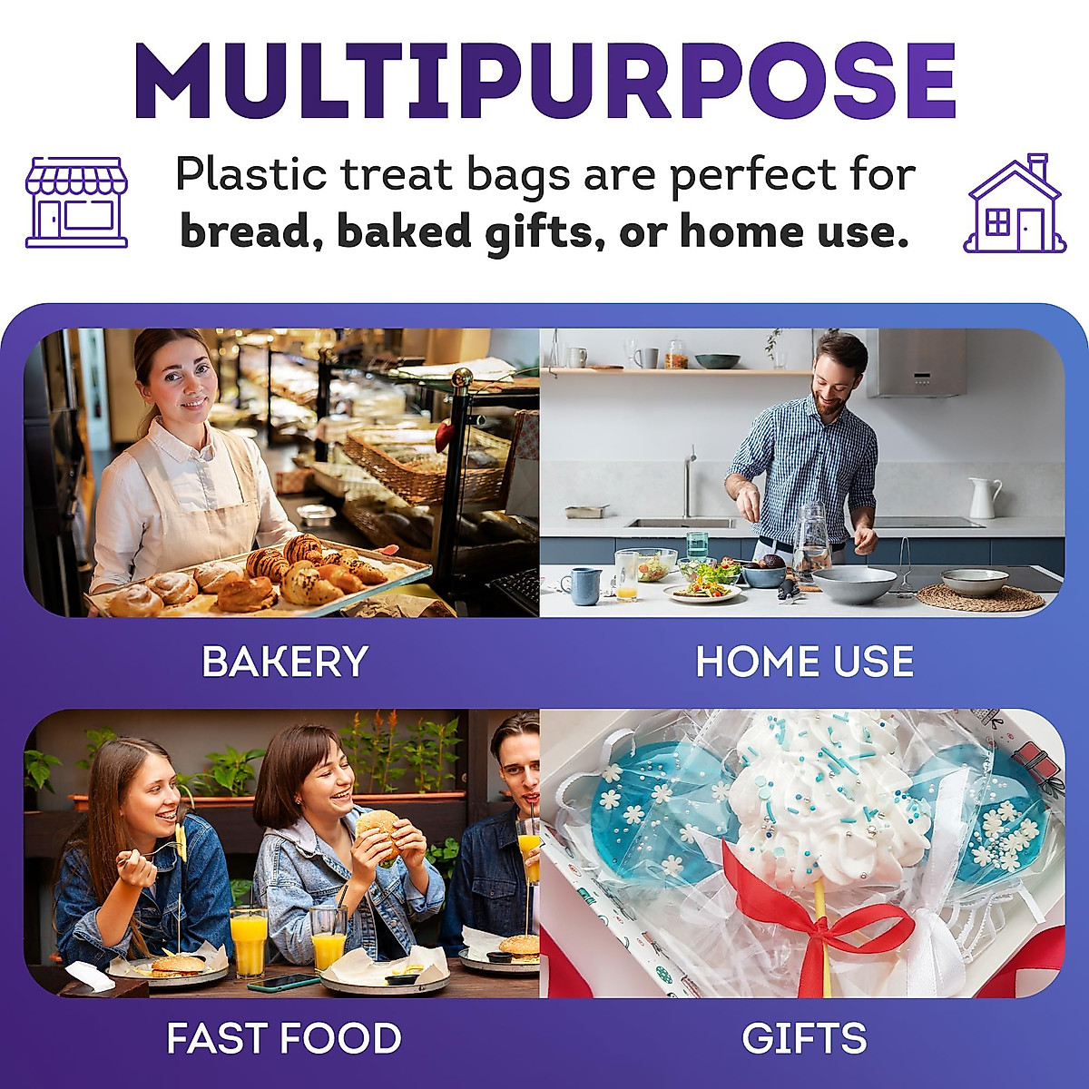 APQ Gusseted Plastic Bags 6" x 3" x 15", Pack of 100 Plastic Clear Gift Bags for Favors, Cookies, Candies, 2 Mil Thick Clear Poly Gusseted Bags with Open Top, Water-Resistant Clear Plastic Treat Bags