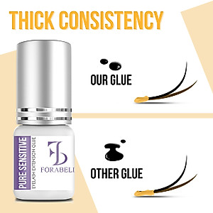 Forabeli Pure Sensitive Eyelash Glue 5ml - 7-8 Sec Drying Time, 3-4 Weeks Retention, Black Adhesive, No Fume, No Irritation