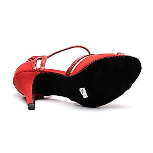 Goettin Professional Latin Dance Shoes Satin Salsa Dancer Shoes Ballroom Tango Dancing Shoes for Women with 3.5" Heel by FBA (US7.5) Red