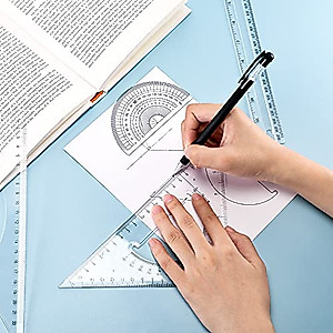 5 Pieces Drafting Tools Plastic Transparent Rulers Drawing Ruler 12 Inch T-Square 180 Degree Protractor, 2 Triangles and a French Curve for Students and Engineering Drawing