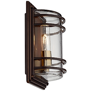 John Timberland Habitat Modern Outdoor Wall Light Fixtures Set of 2 Bronze 11" Clear Glass Shade for Exterior Barn Deck House Porch Yard Patio Outside Garage Front Door Garden Home Roof Lawn