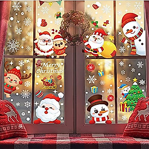 10 Sheets Christmas Window Clings Stickers Snowflake Santa Claus Xmas Decals for Glass Christmas Window Decorations for Party