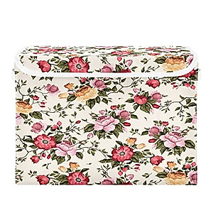 Floral Pattern Storage Basket 16.5x12.6x11.8 In Collapsible Fabric Storage Cubes Organizer Large Storage Bin with Lids and Handles for Shelves Bedroom Closet Office