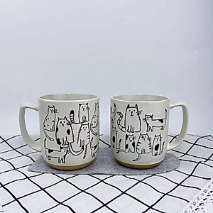 Heardbeli White-Grey Cartoon Cats Ceramic Mug with Handle Coffee Mug 550ml/18.6oz. Cute Funny Novelty Vintage Gift Hand Painted