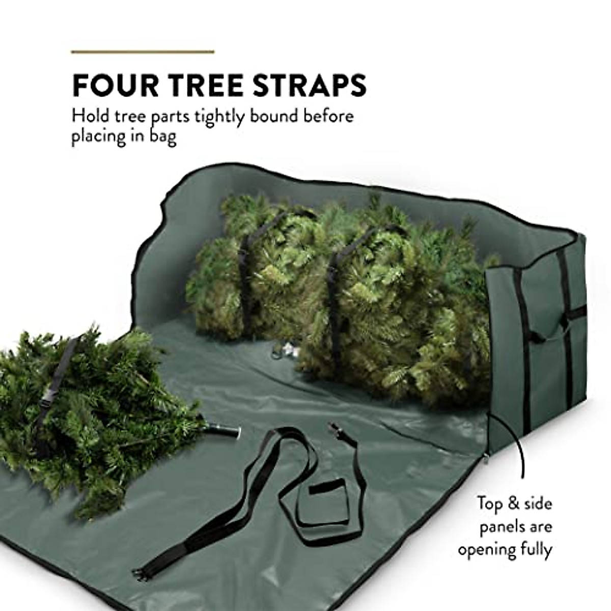 ZOBER Extra Wide Opening Christmas Tree Storage Bag - Fits Up to 9ft. Tall Artificial Disassembled Trees, Durable Straps & Reinforced Handles - Holiday Xmas, 600D Oxford Duffle Bag - 5-Year Warranty