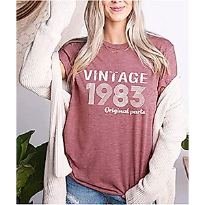Vintage1983 Shirts for Women 40th Birthday Gifts T Shirts 1983 Birthday Gifts Idea Shirts Retro Birthday Party Idea Tops(Pink,M)