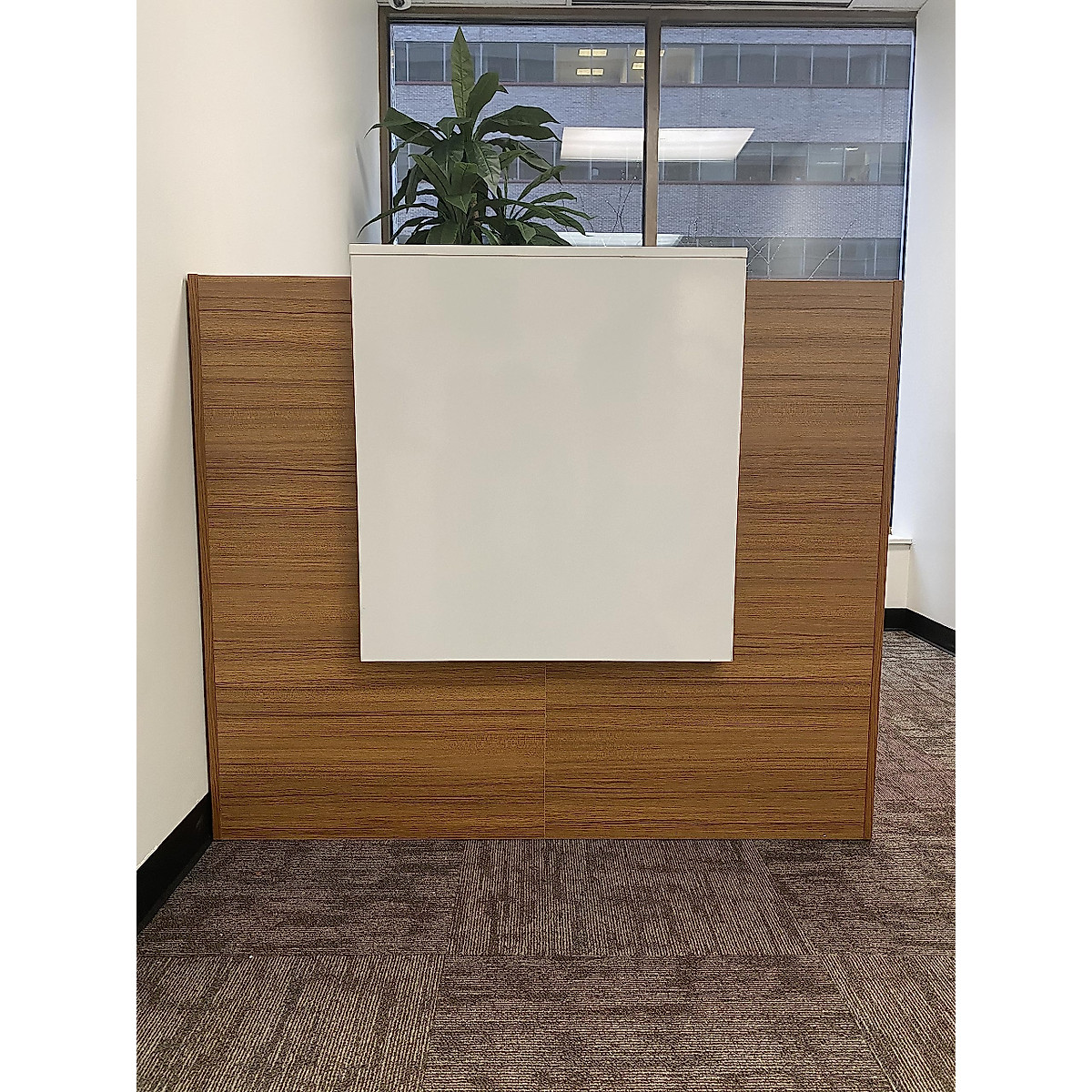 UGOS ICN 53" Modern Reception Desk, Multifunctional Modern,Transaction Countertop, Laminate Desktop, Standing Front Table for Office, Home, School, Salon, Spa - Teak and White