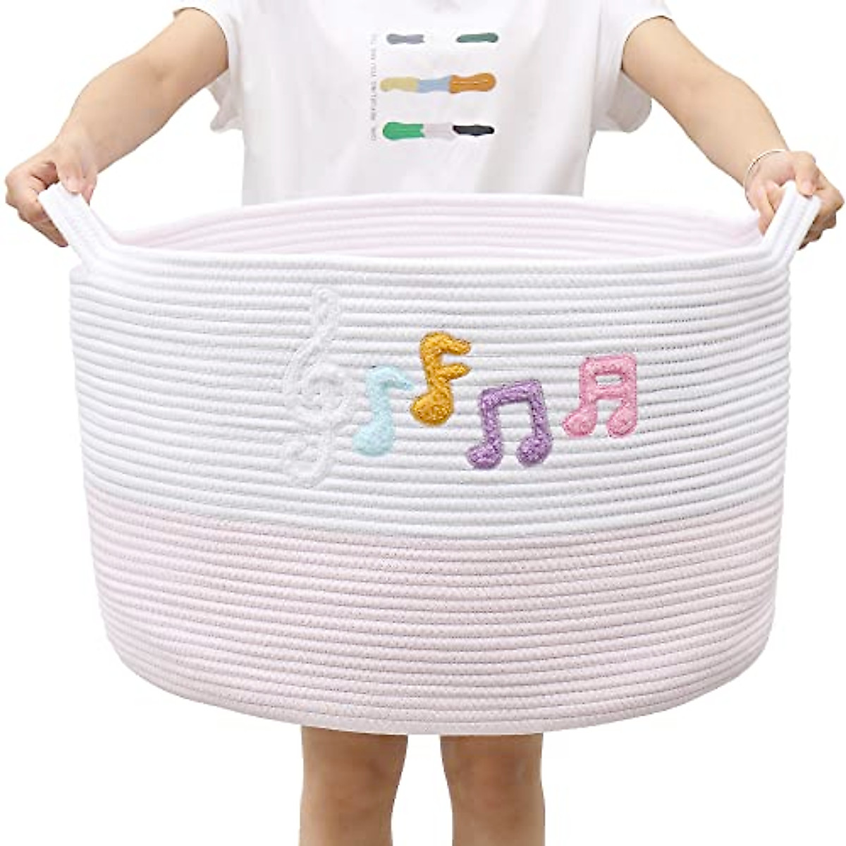 Volhouim XXXLarge Cotton Rope Basket， Blanket Storage for Living Room for Storage Blanket Basket Nursery Toy Basket Baby Laundry Basket for Clothes Towels Blankets，Empty Gift Basket 22"x14" Pink