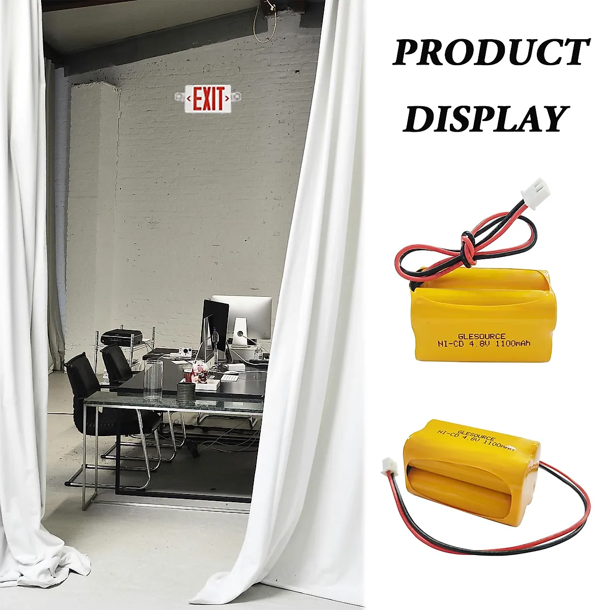 GLESOURCE 4.8 Volt Exit Sign Battery Replacement Compatible for BL93NC487 Lithonia ELB B006 Lithonia ELBB006 ELNICD48700 Exit Sign with Emergency Lights (2 Pack)