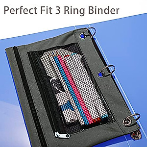 Antner 6 Pack Binder Pencil Pouch for 3 Ring Binder, Zipper Pouch Case with Smooth Zipper & Clear Window, Large Capacity 3-Hole Pencil Bag with Reinforced Grommets, Grey