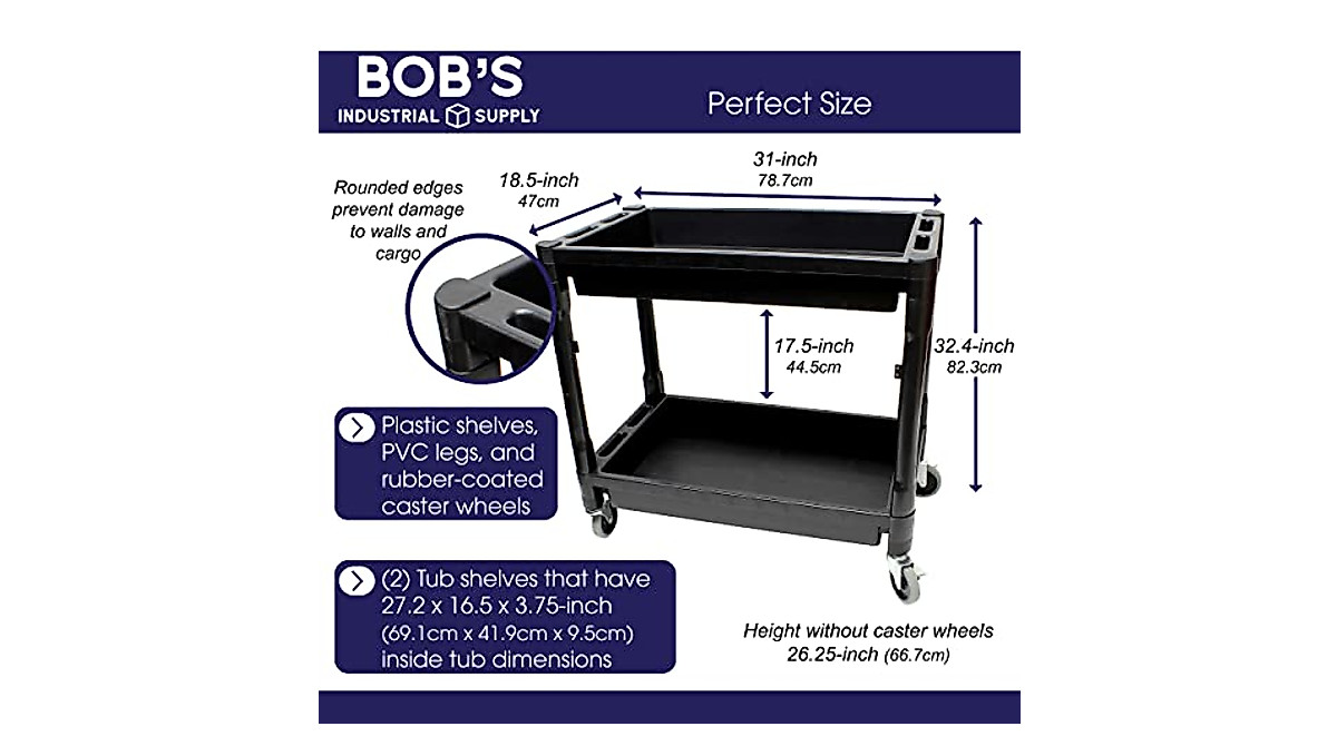 BISupply Plastic Utility Rolling Cart - Mobile Tool & Supply Storage