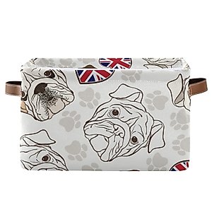 susiyo Large Foldable Storage Bin English Bulldog Fabric Storage Baskets Collapsible Decorative Baskets Organizing Basket Bin with PU Handles for Shelves Home Closet Bedroom Living Room-1Pack