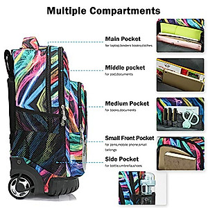 Tilami Rolling Backpack 19 inch Wheeled LAPTOP Boys Girls Travel School Student Trip, colours