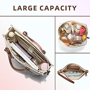 Keyli Canvas Laptop Tote Bag for Women - 15.6 inch Casual Work Shoulder Bag with Large Capacity - Brown