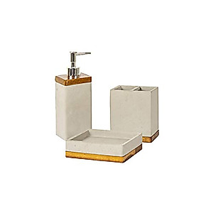 nu steel nusteel Concrete, Made of Cement Bath Accessory Set for Vanity Countertops, 3 Piece Luxury Ensemble Dish, Toothbrush Holder, soap and Lotion Pump, Grey Stone/Brown