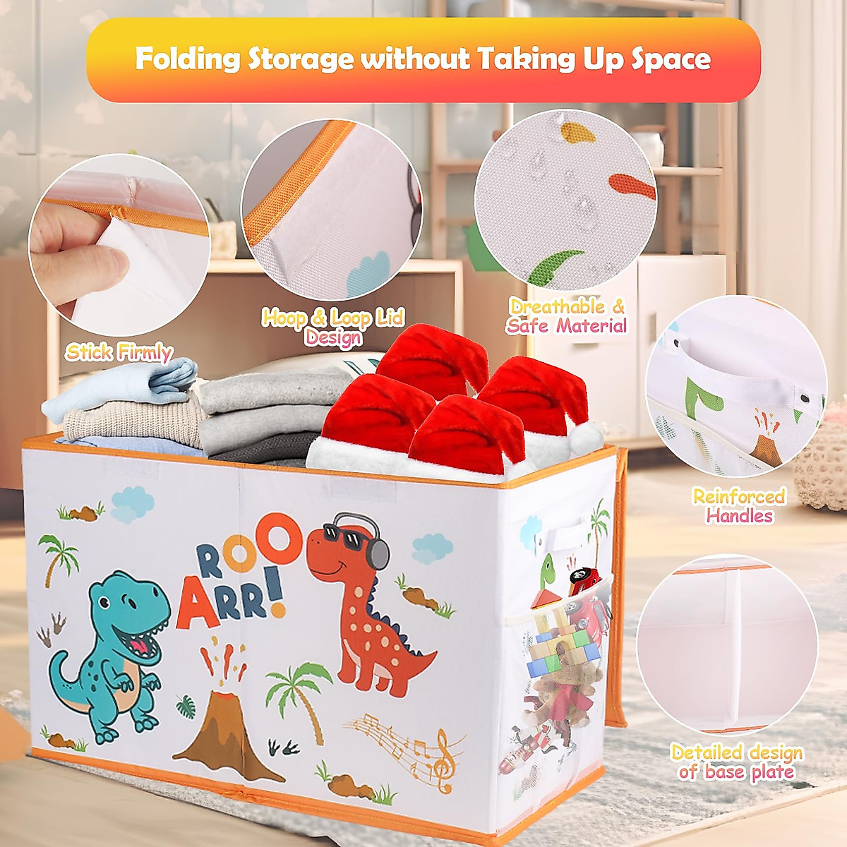 Large Toy Box Chest, Collapsible Sturdy Toy Storage Organizer for Kids, Boys, Girls, 25"x13"x16" Toy Chest Storage Bins with Lids Toy Bins Baskets Boxes for Living Room, Playroom, Nursery, White