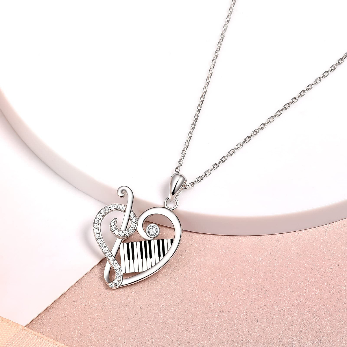 ACJNA 925 Sterling Silver Heart Pendant Piano Keyboard Necklace Music Jewelry for Women(With music note)