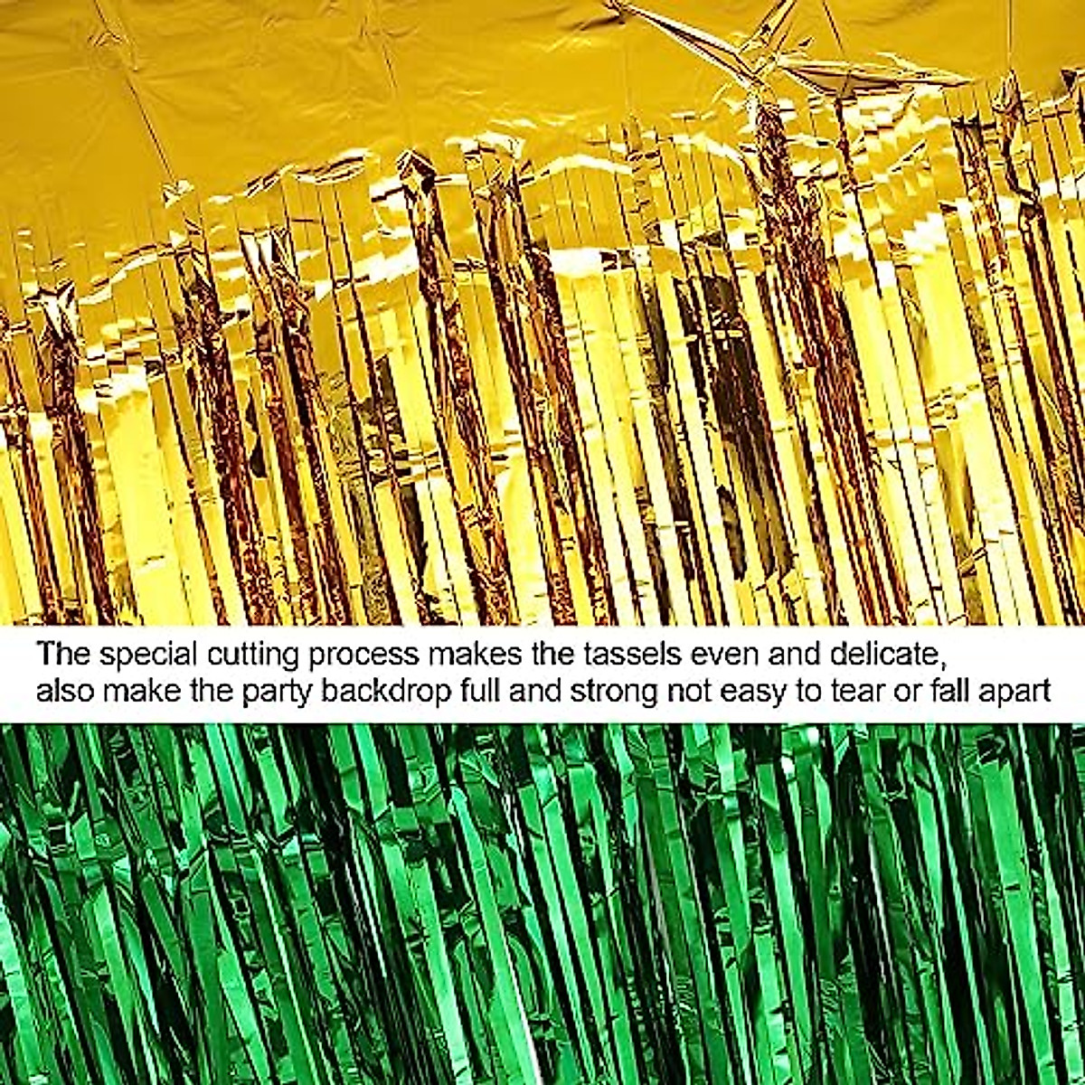 Peryiter 6 Pcs Backdrop Curtain 3.3 x 6.6 ft Glitter Tinsel Foil Fringe Curtains PET Fringe Curtain Backdrop Party Photo Backdrop Streamer Backdrop for Home Outdoor Party (Green, Gold)