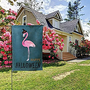 Mr.Tom Flamingo Halloween Garden Flag 12x18 inch Double Sided Yard Fall Welcome Flags for Halloween Thanksgiving Day Party Home Decor Winter Lawn Decoration