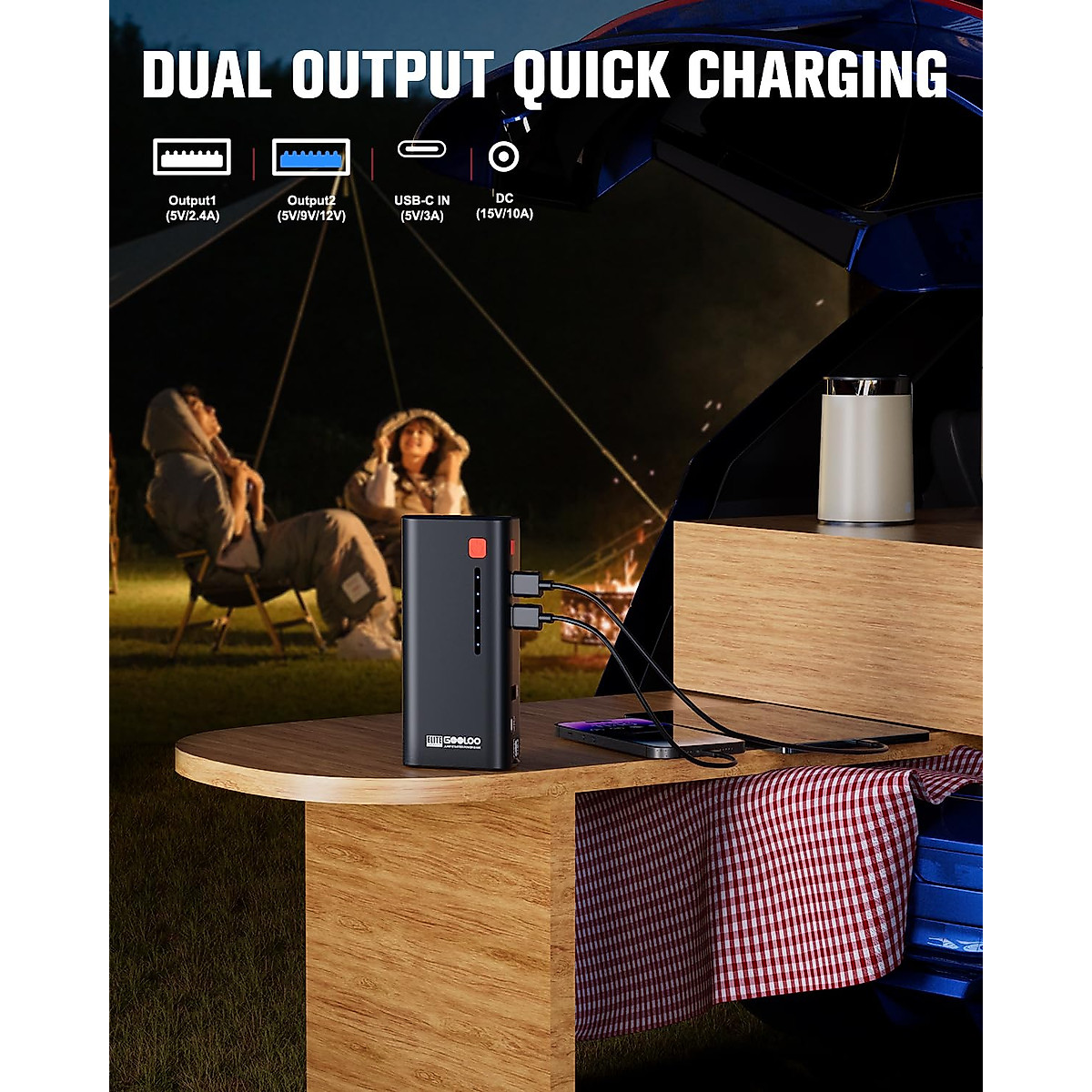 GOOLOO Jump Starter 3000A Peak Car Jumper Starter 12V SuperSafe Lithium Jump Box, Battery Booster Pack, Portable Car Battery Charger, and Jumper Cables for Up to 8.5L Gas or 6.0L Diesel Engine