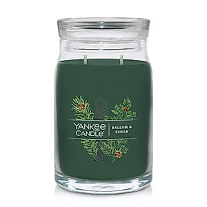 Yankee Candle Balsam & Cedar Scented, Signature 20oz Large Jar 2-Wick Candle, Over 60 Hours of Burn Time, Christmas | Holiday Candle