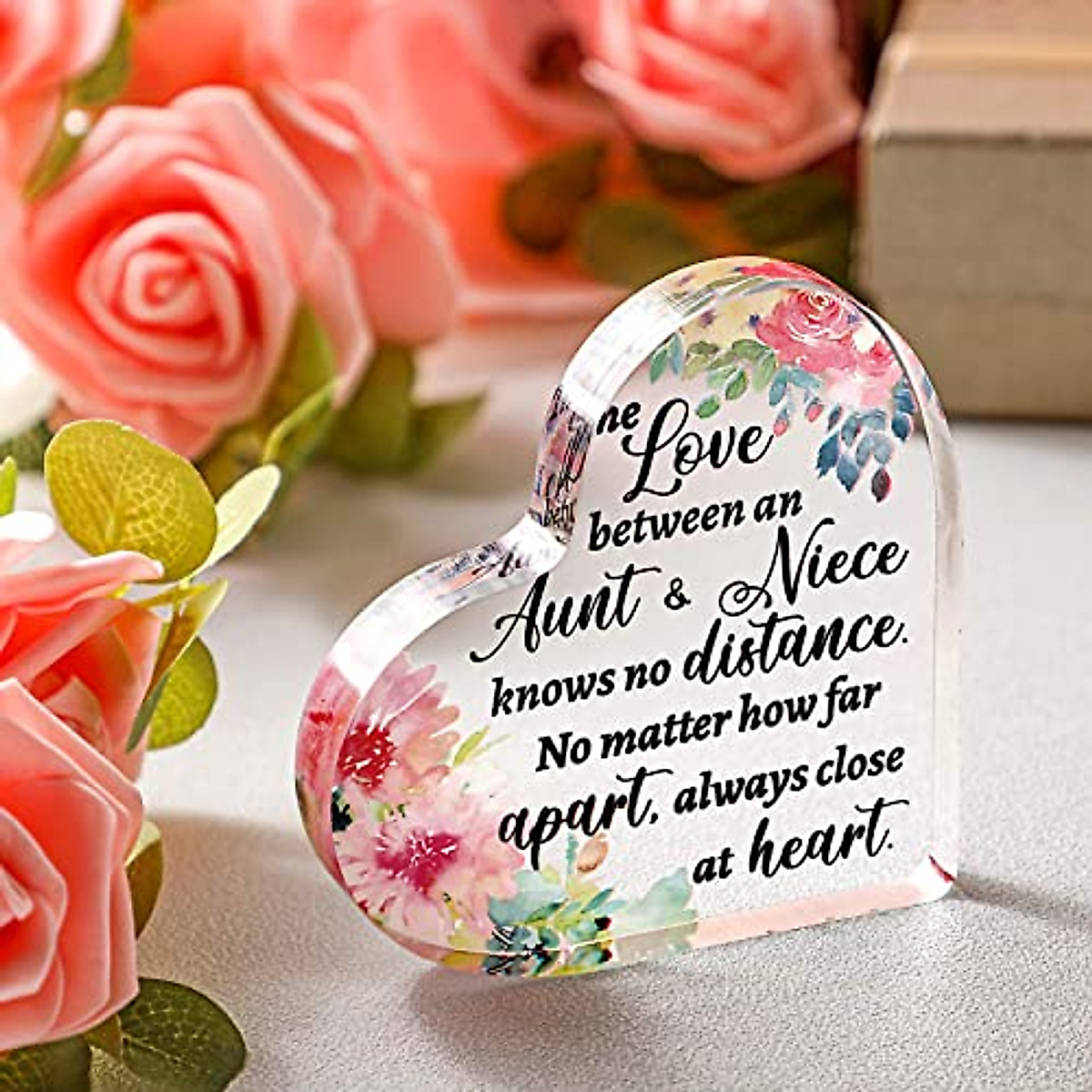 Aunt Gift from Niece Nephew Aunt Birthday Gifts Acrylic Heart Keepsake Sign Paperweight Idea for Aunt Auntie (Elegant)