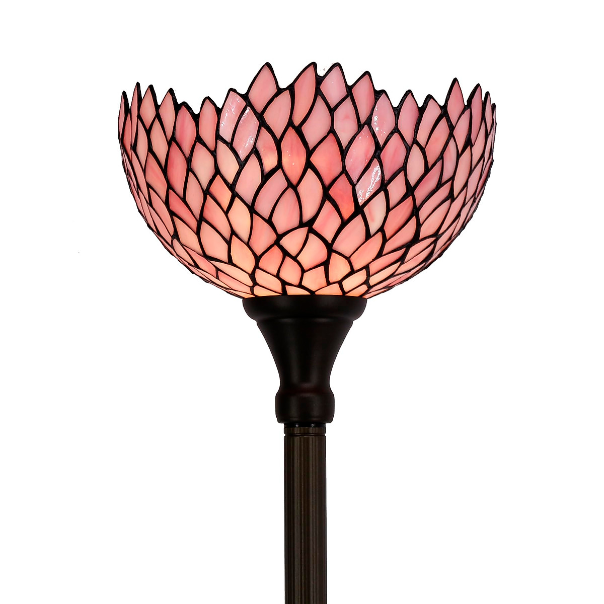 WERFACTORY Tiffany Floor Lamp Pink Stained Glass Wisteria Light 12X12X66 Inches Pole Torchiere Standing Corner Torch Uplight Decor Bedroom Living Room Home Office S523P Series