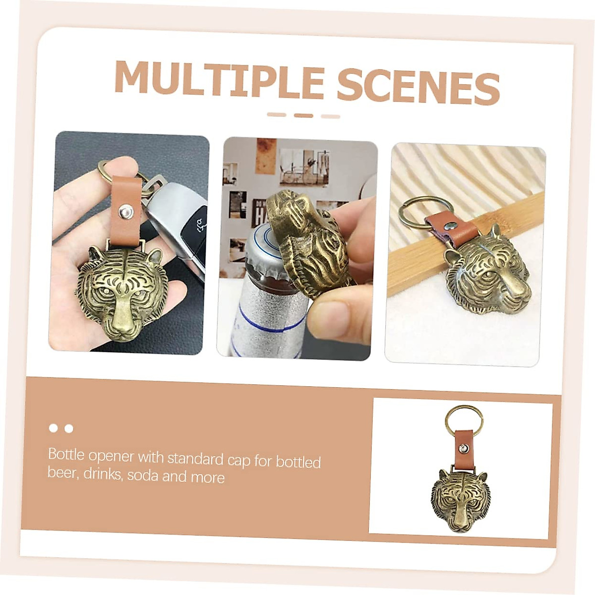 RORPOIR Keychain Tiger Head Corkscrew Zinc Alloy Man Pendant Flat Gifts