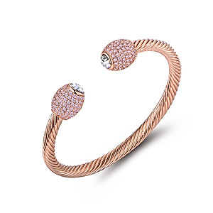Barzel 18K Gold Plated Crystal Cable Bangle Bracelet For Women - Cuff Bangle Bracelet (Rose Gold)