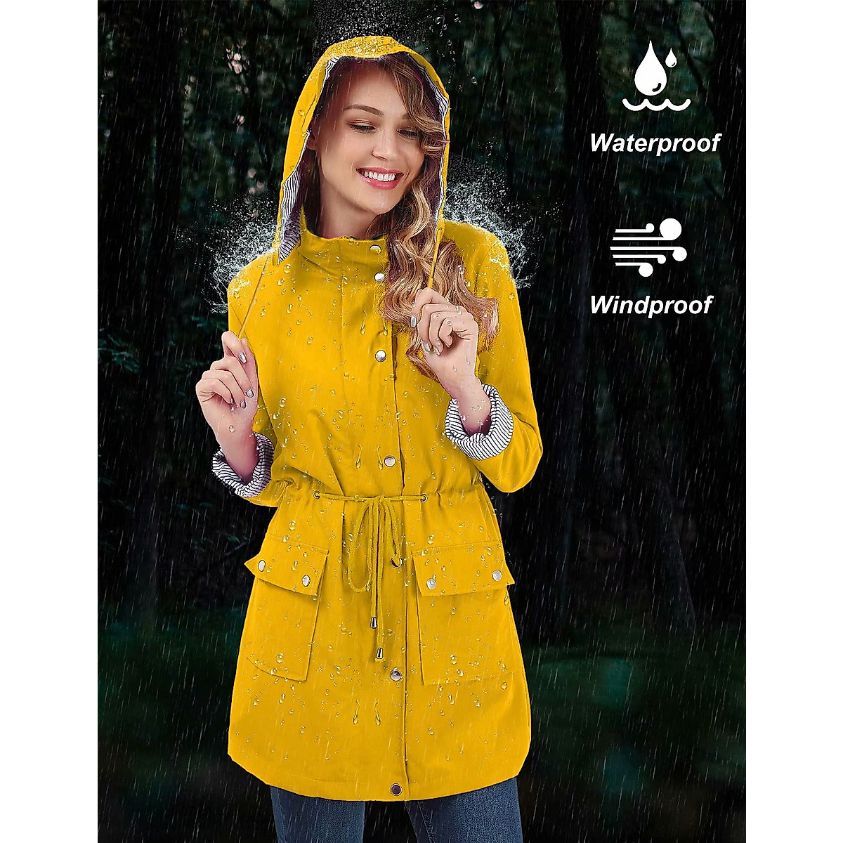 BBX Lephsnt Women Rain Jacket Waterproof Rain Coats with Hood Lightweight Windbreaker Rain Coat Yellow XL